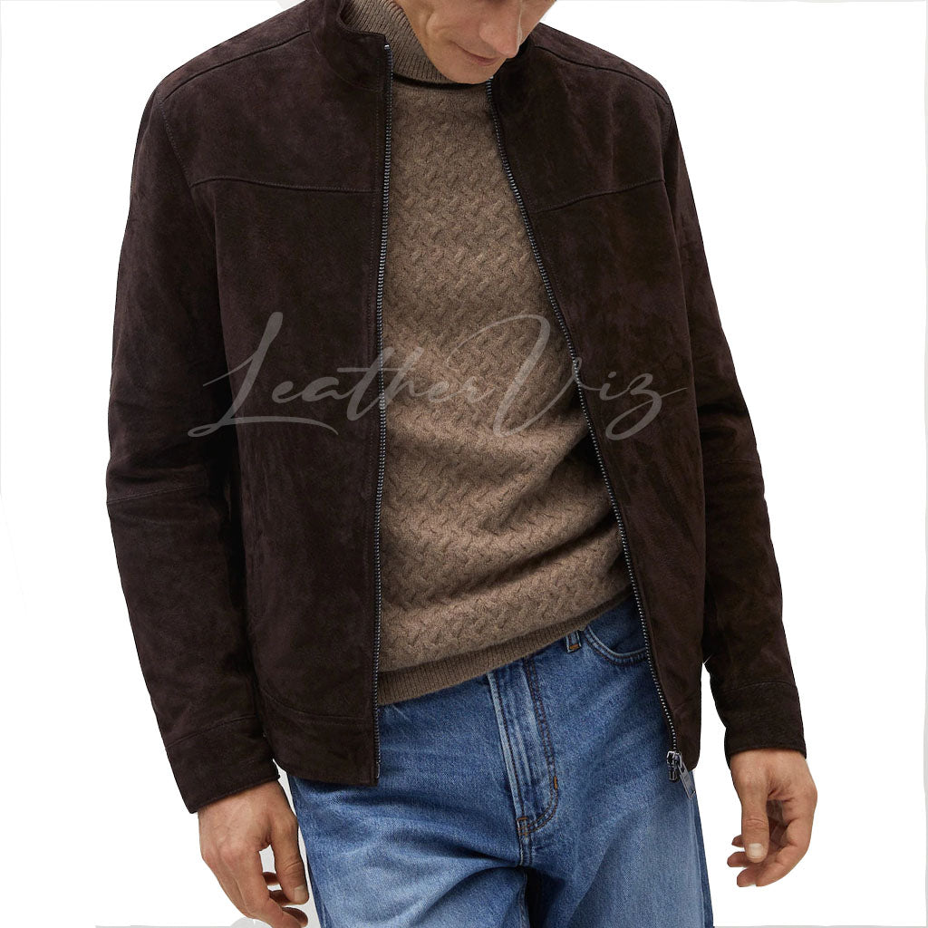 Stander Collar Men Suede Leather Jackets – LeatherViz